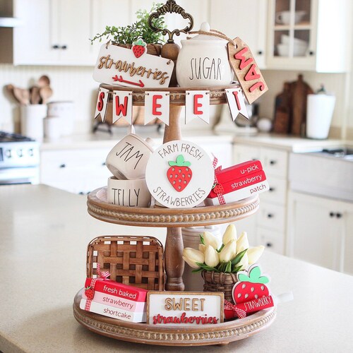 Strawberry Tiered Tray Decor Strawberry Home Decor Display - Etsy
