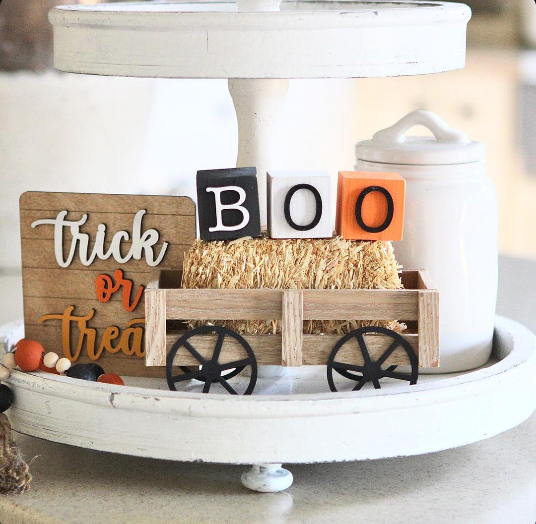 Halloween Block Sign, BOO Blocks, Halloween BOO Stackable Tiered Tray ...
