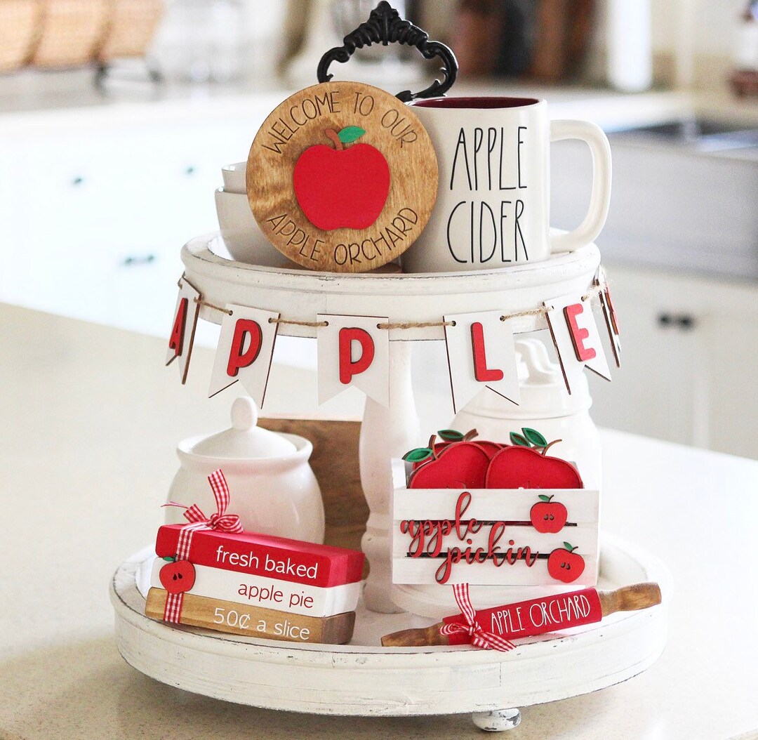 Apple Tiered Tray Decor, Apple Orchard Display, Fall Home Decor Pieces ...