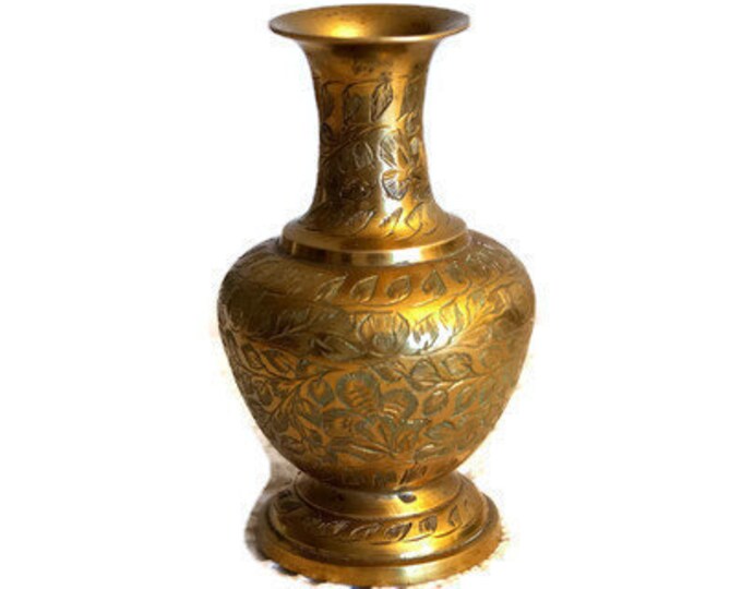 Vintage Miniature Brass Vase Etched Vase Hand Engraved - Etsy