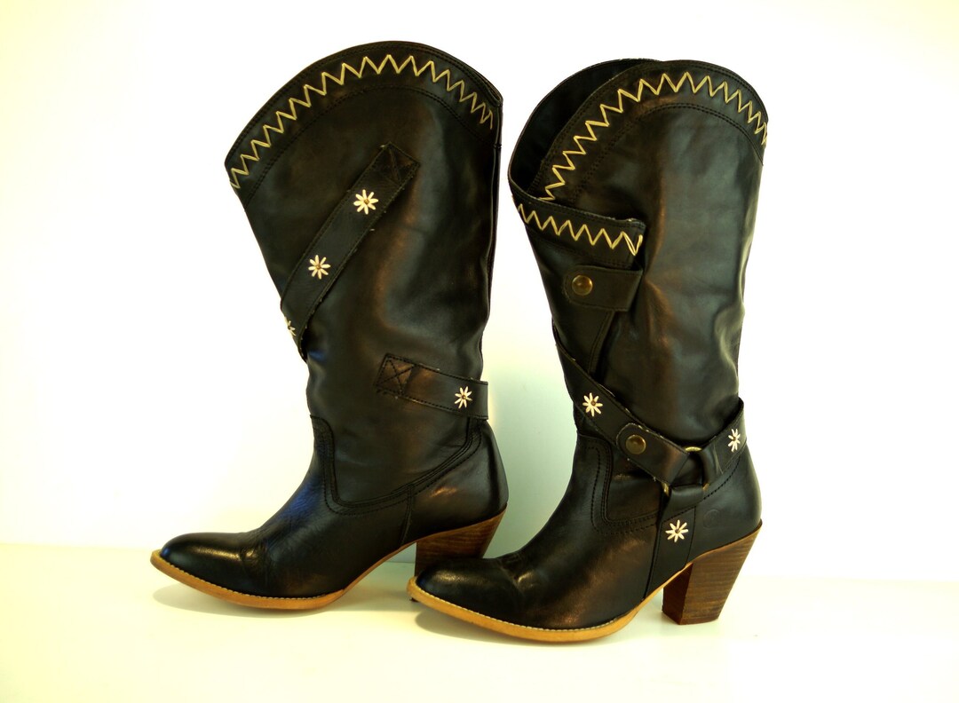 Botas de couro BRONX Eu 38 UK 5 US 7,5 Botas bordadas de couro real ...