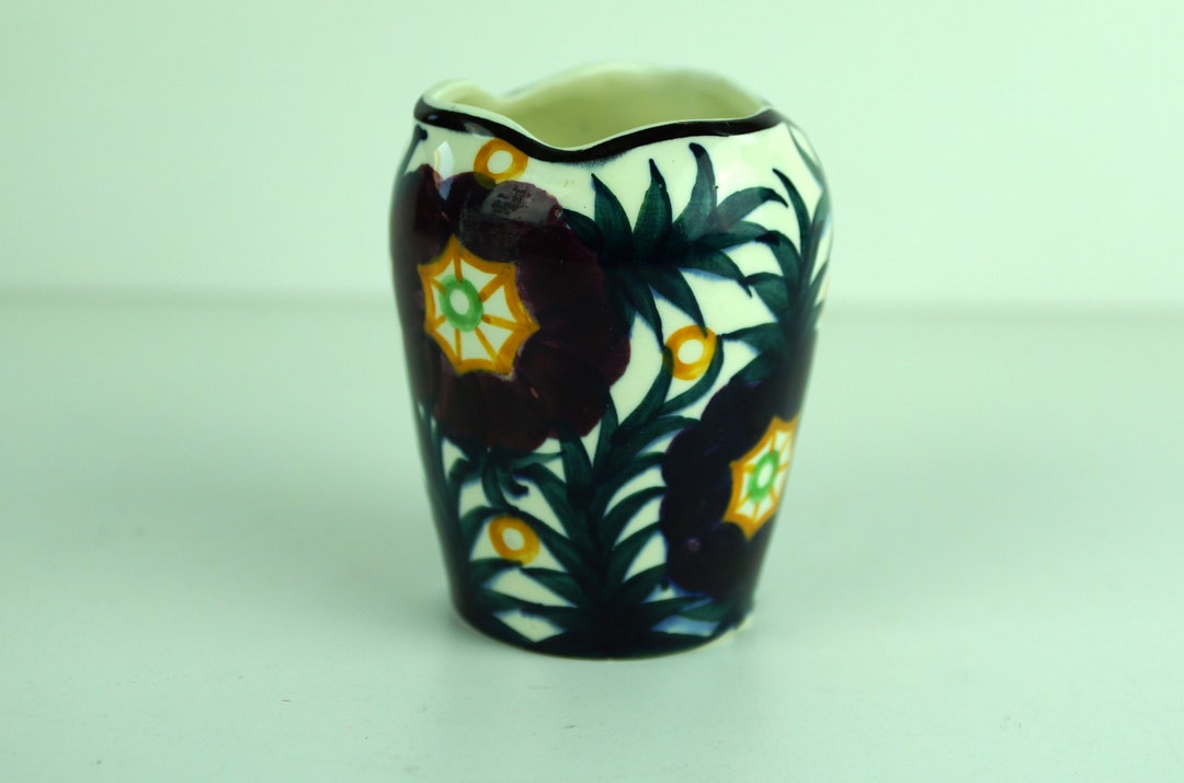 Vintage Ceramic Vase Hand Made Hand Painted Blue and White - Etsy