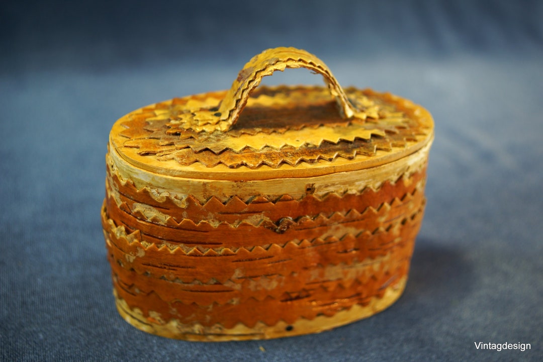 Vintage Swedish Birch Bark Jewelry Box With Lid Hand Made Birch Bark ...