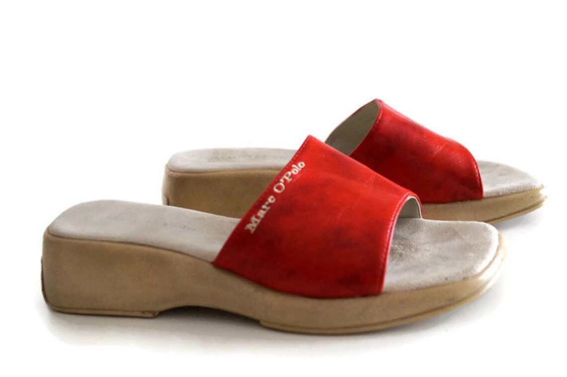 MARCO POLO Leather Slippers Shoes EUR 39 Made in Italy Red - Etsy