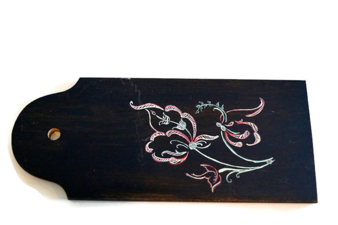 Vintage Swedish Wood Cutting Board: Hand-painted Floral Kitchen Decor ...