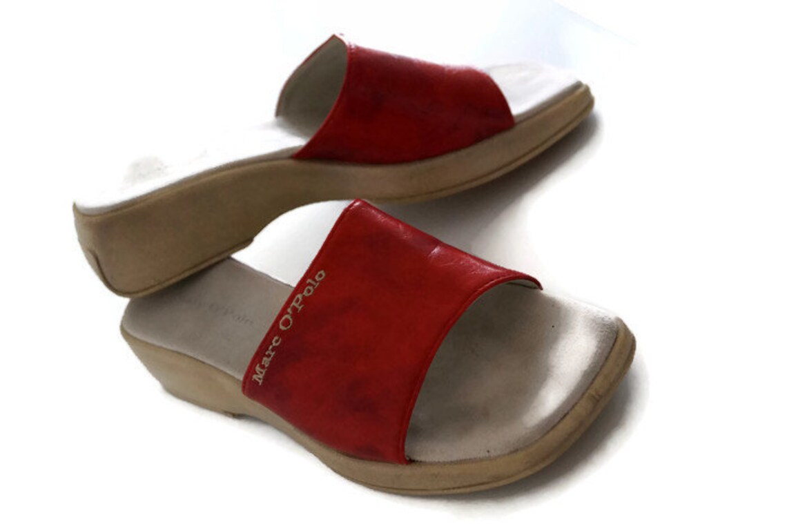 MARCO POLO Leather Slippers Shoes EUR 39 Made in Italy Red - Etsy