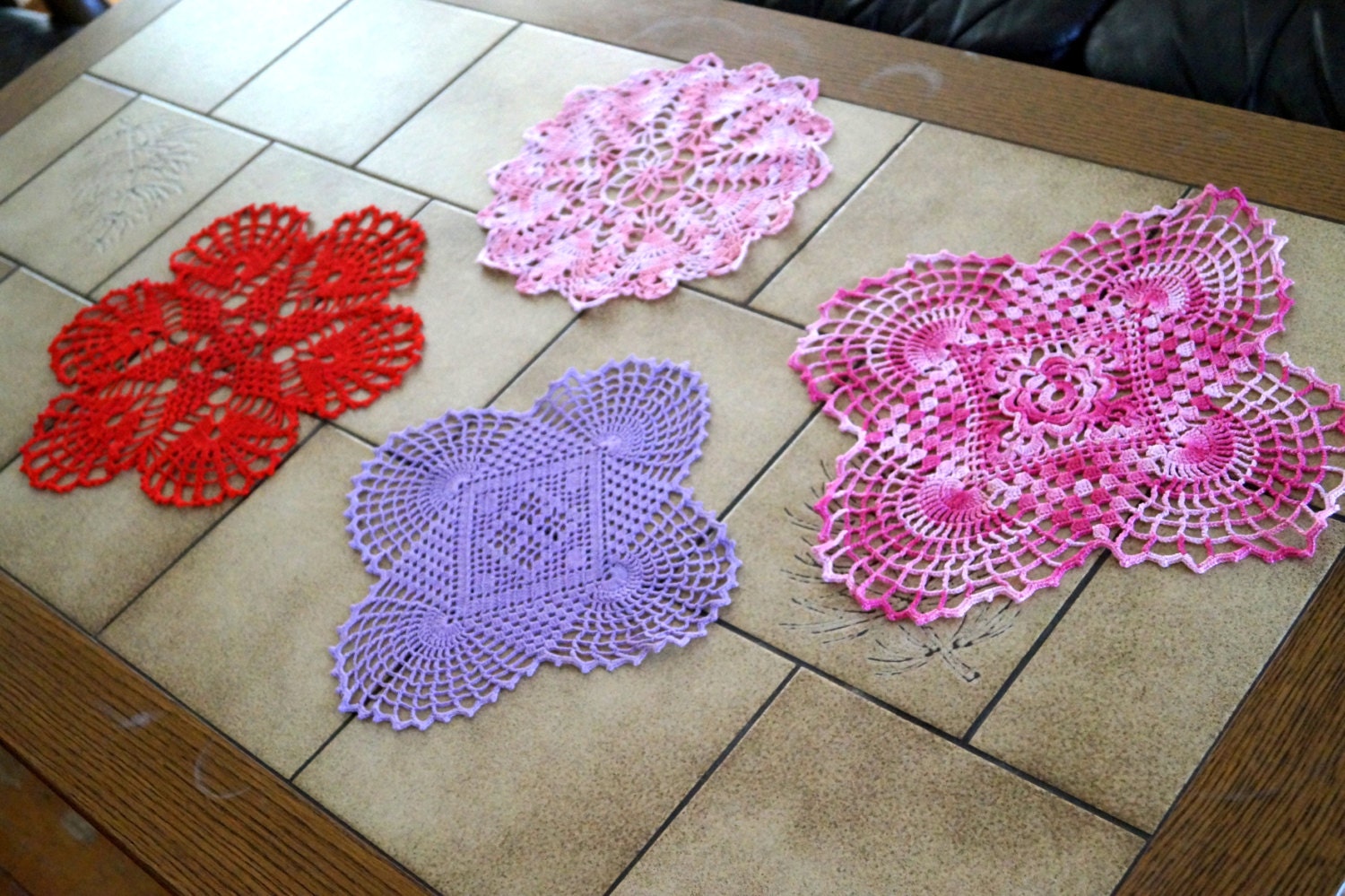 Vintage Doilies Set. Hand Crocheted Colored Doilies Set of 4. - Etsy