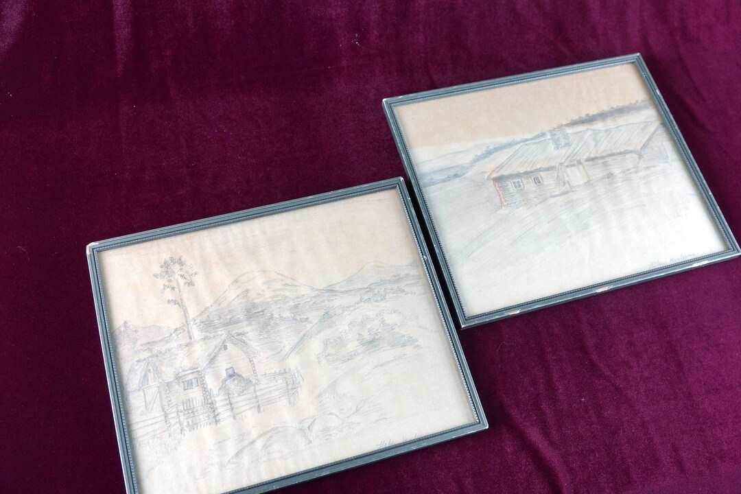 Vintage Graphite Landscape Drawing Set: Signed Swedish Sketch Art - Etsy