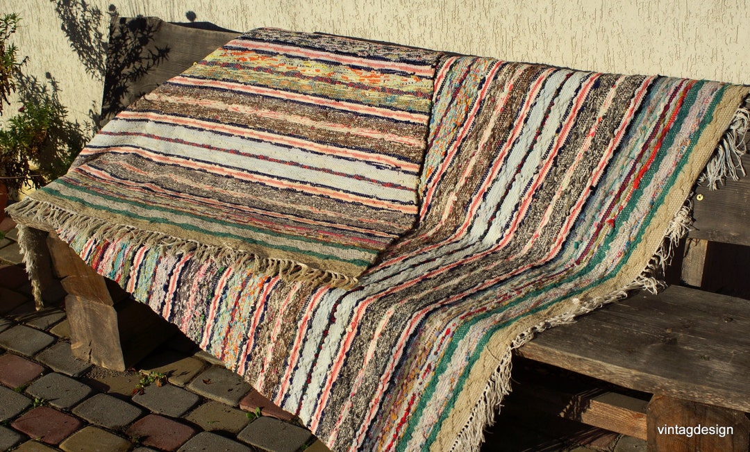 Vintage Big Swedish Rag Rug Antique Swedish Pattern Rag Rug Striped ...