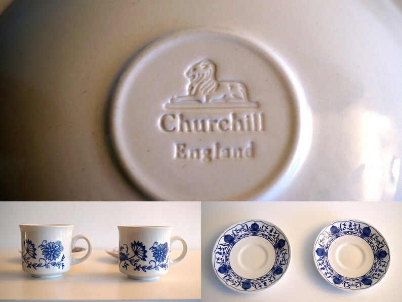 Blue and white Tea Set Tea cups and Saucer Churchill England | Etsy