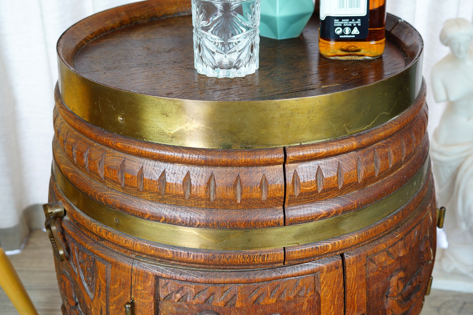 Barrel Bar & Storage Cabinet Hand Carved From the 1950s With | Etsy