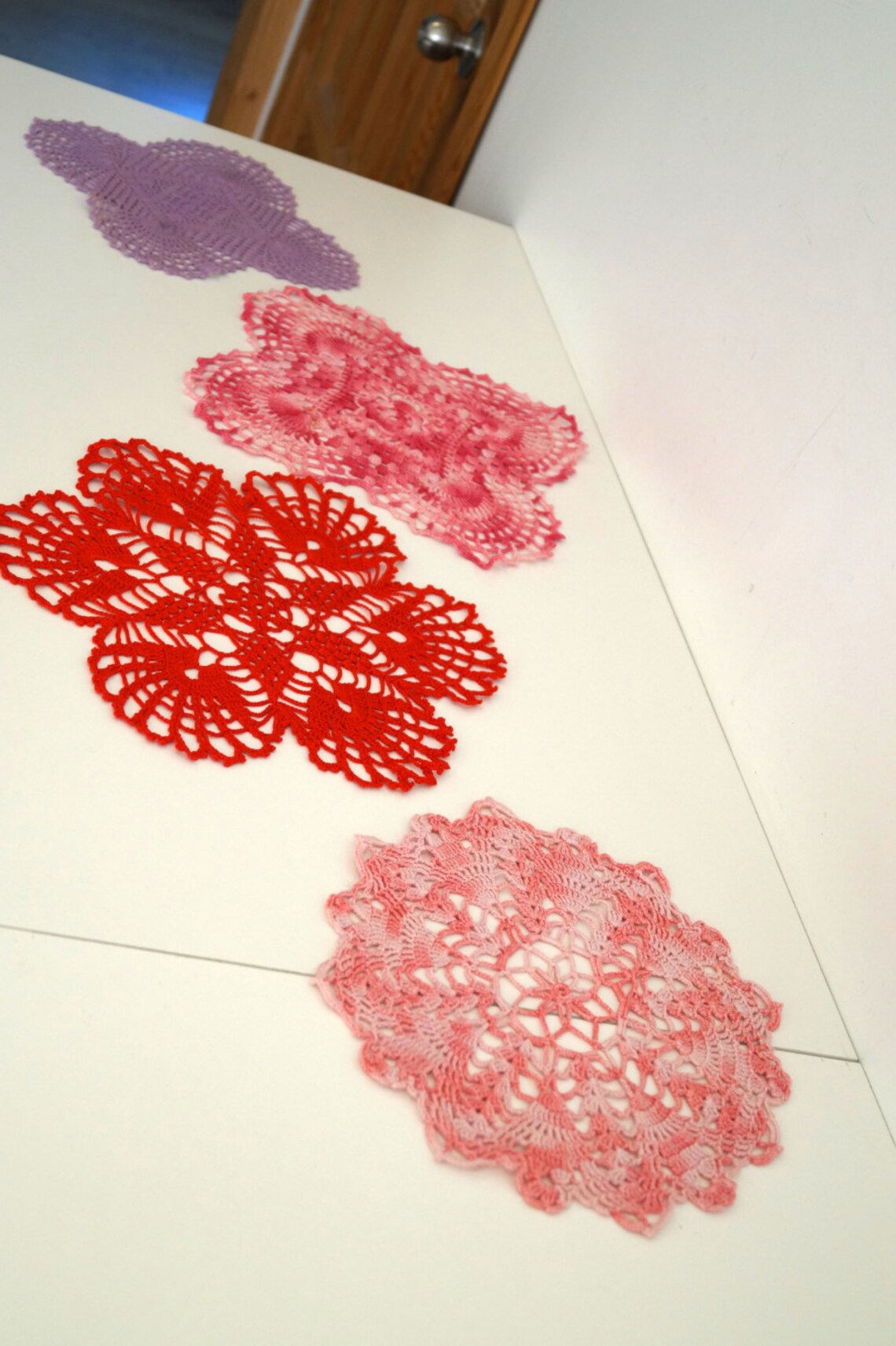 Vintage Doilies Set. Hand Crocheted Colored Doilies Set of 4. - Etsy