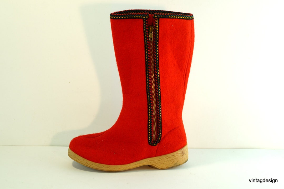 Vintage Leather Ankle Boots Red Womens Nordic Winter Snow Boots Lace up ...
