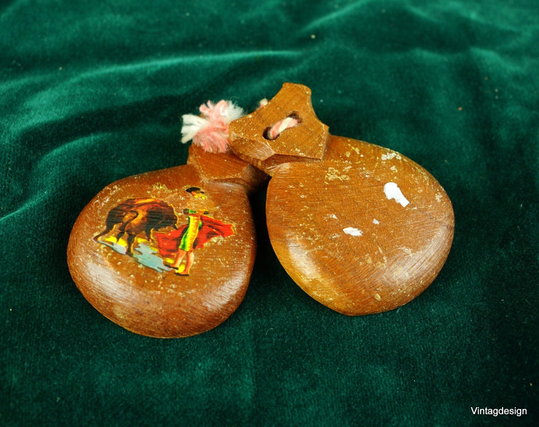 Wood Castanets, Vintage Castanets. Dance Accessory.painted Brown ...