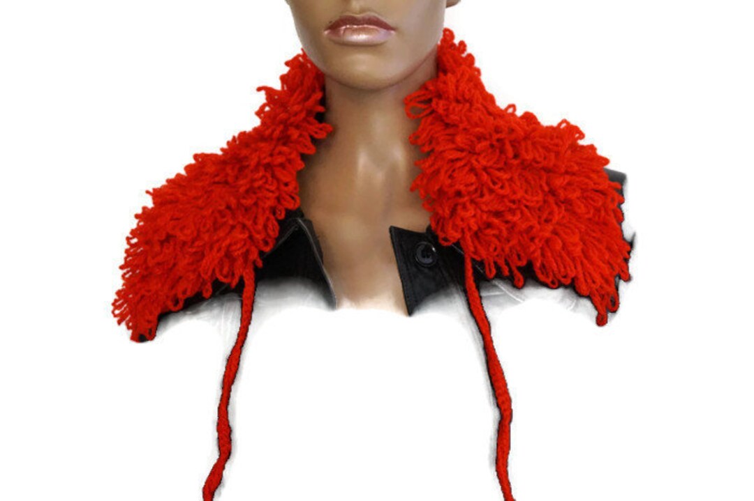 Loop Collar. Red Crochet Looped Collar, Loop Scarf, Red Scarf. Tied ...