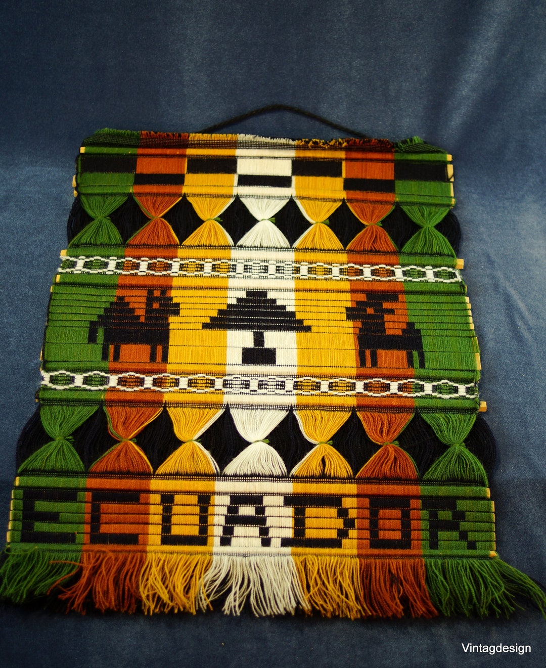Vintage Ecuador Wool Embroidery Tapestry: Rustic Folk Art Wall Hanging ...
