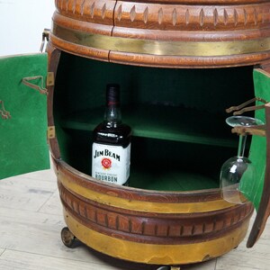 Barrel Bar & Storage Cabinet, Hand Carved From the 1950s With Brass ...