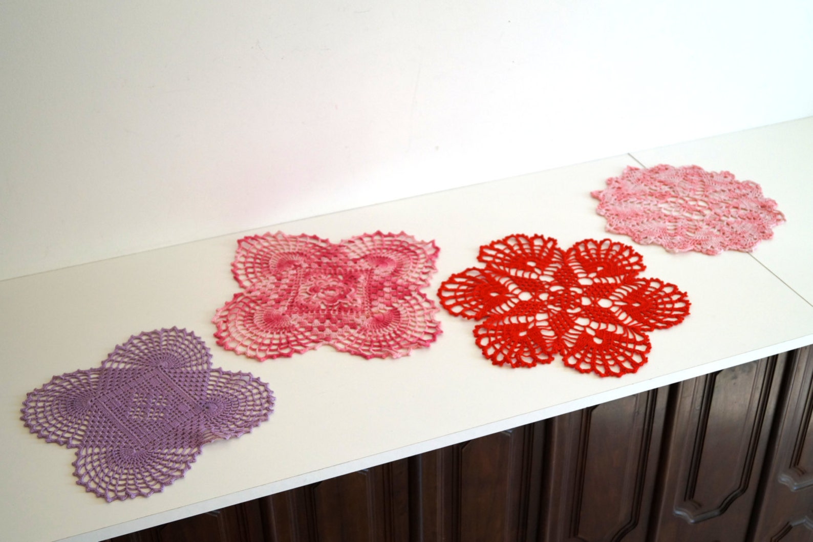 Vintage Doilies Set. Hand Crocheted Colored Doilies Set of 4. - Etsy