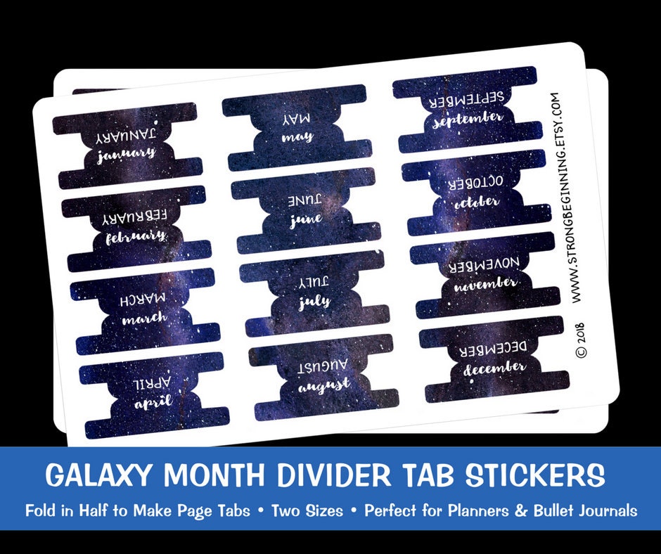 Galaxy Month Divider Tab Stickers Bullet Journal Stickers | Etsy