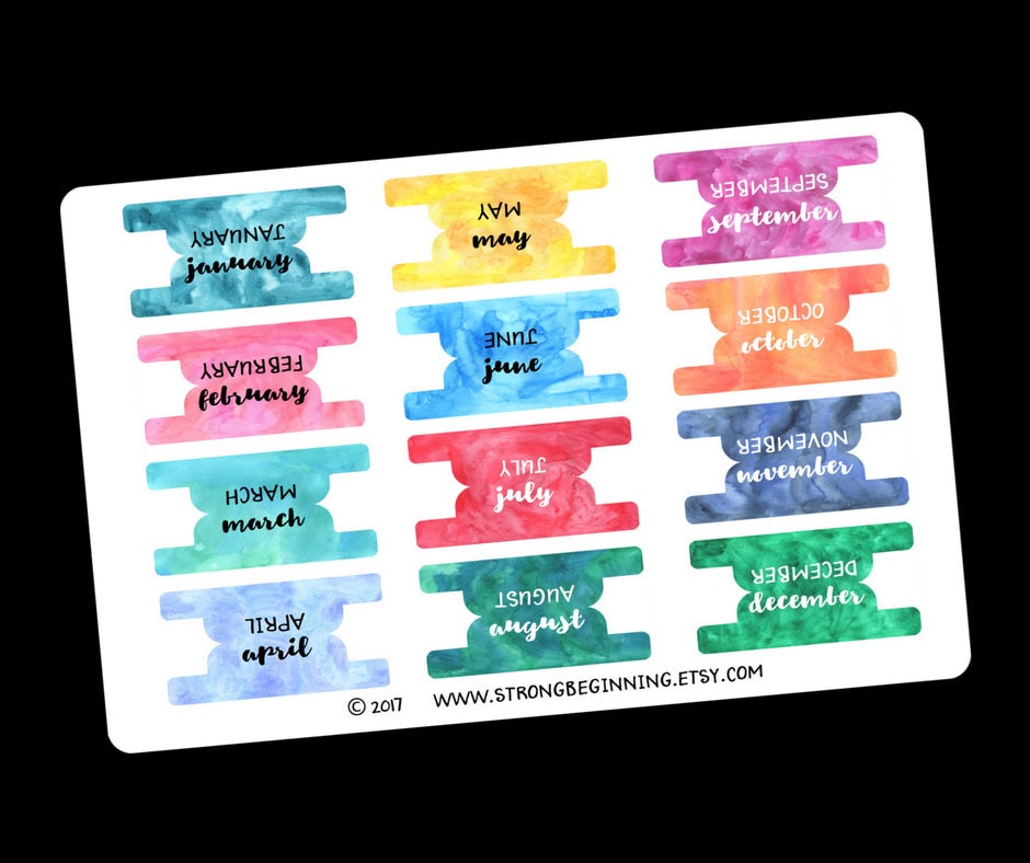 Watercolor Month Divider Tab Stickers Planner Stickers - Etsy
