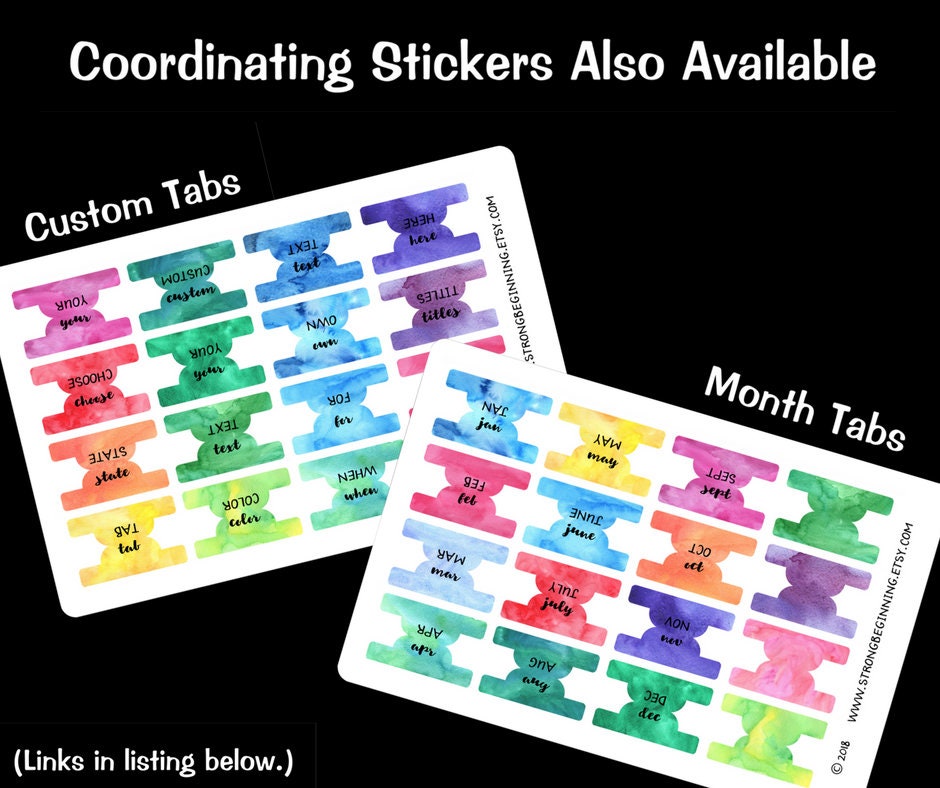 Watercolor Divider Tab Stickers Planner Stickers Bullet | Etsy