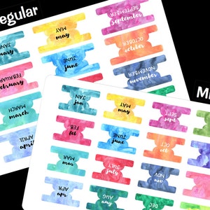 Watercolor Month Divider Tab Stickers, Planner Stickers, Bullet Journal ...