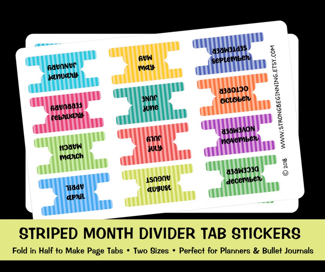 Striped Month Divider Tab Stickers, Bullet Journal Stickers, Planner ...