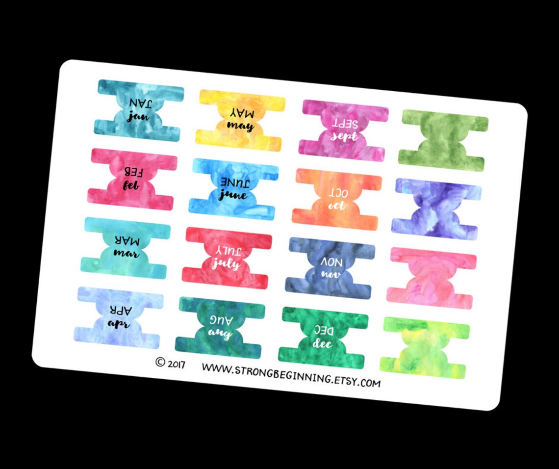 Watercolor Month Divider Tab Stickers Planner Stickers - Etsy