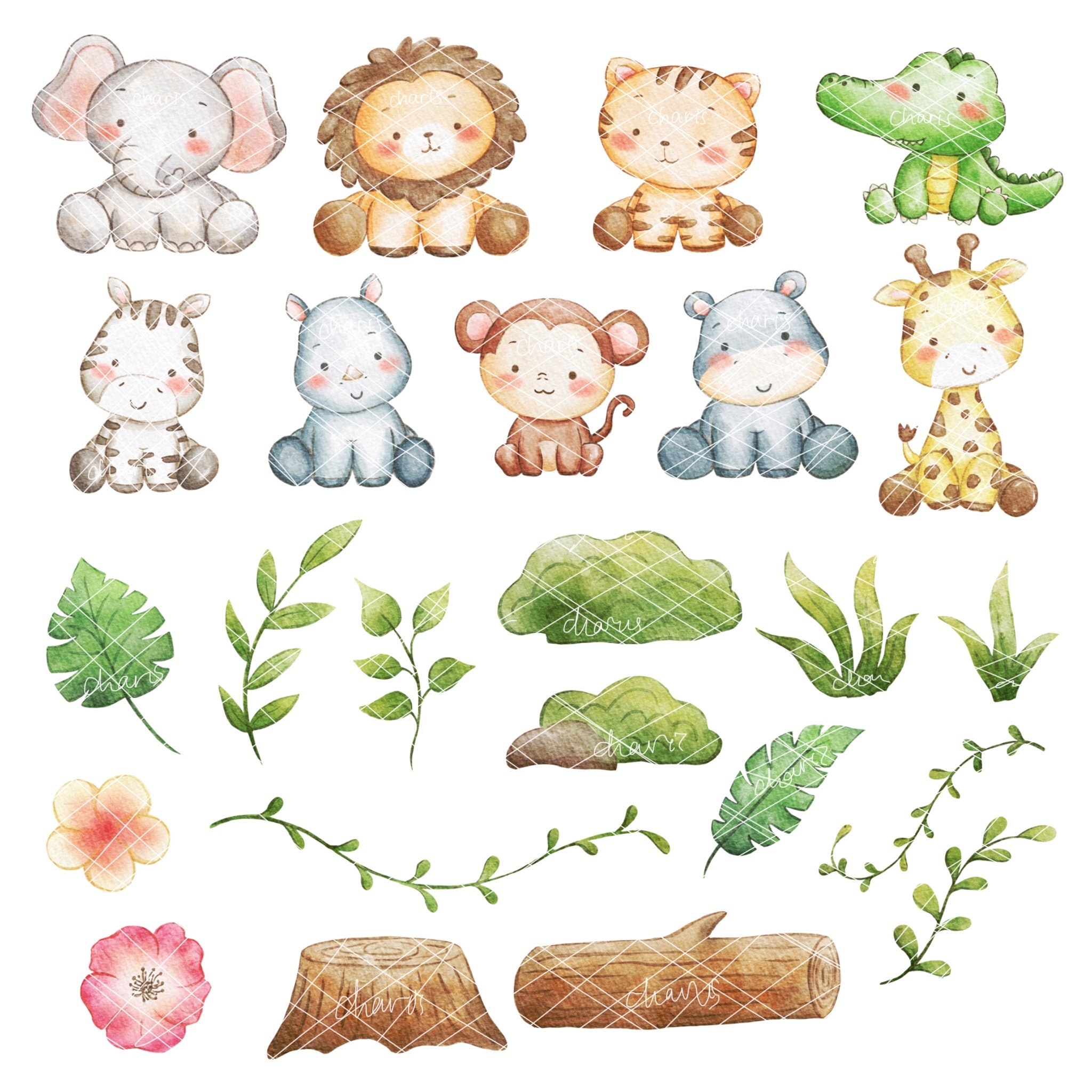 Safari Baby Jungle Animals Clipart Lion Tiger Giraffe Elephant Zebra ...