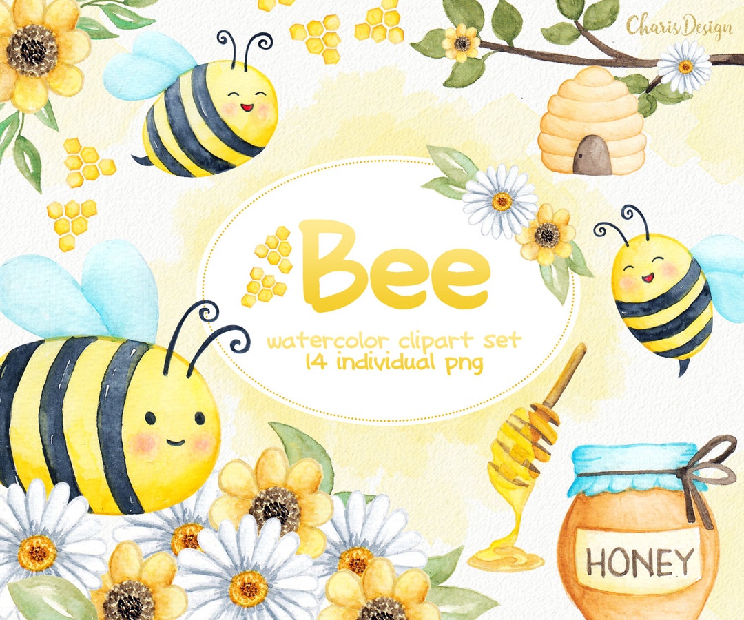 Happy Bee Clipart Baby Nursery Kids Wall Art Invitation Poster Decor ...