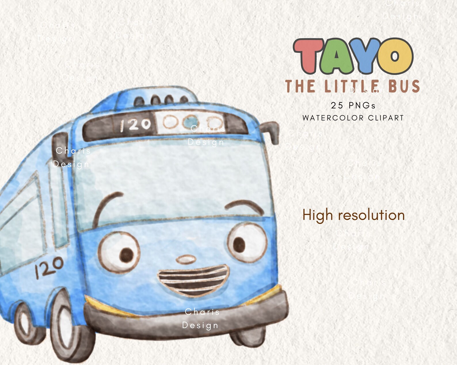 Tayo the Little Bus Watercolor Illustration Kids Birthday Clipart - Etsy