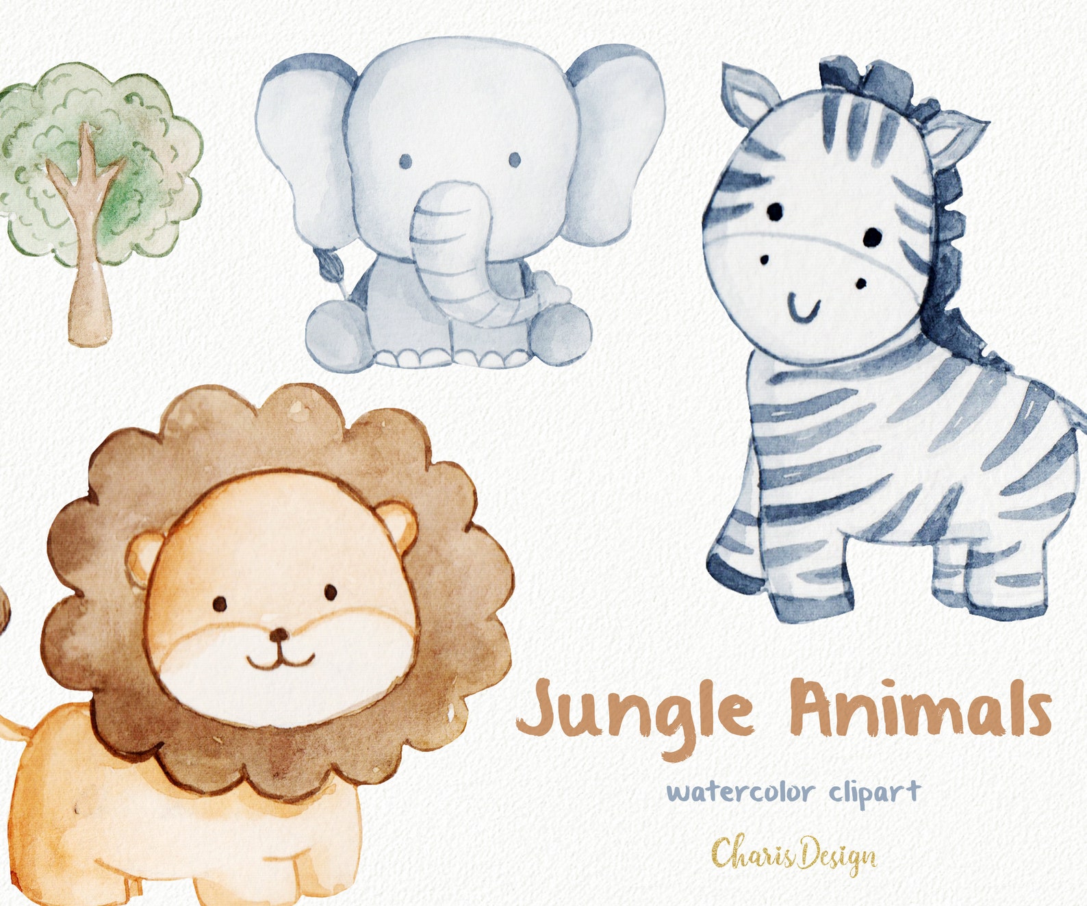 Cute Safari Clipart Lion Tiger Giraffe Elephant Zebra Monkey Forest ...