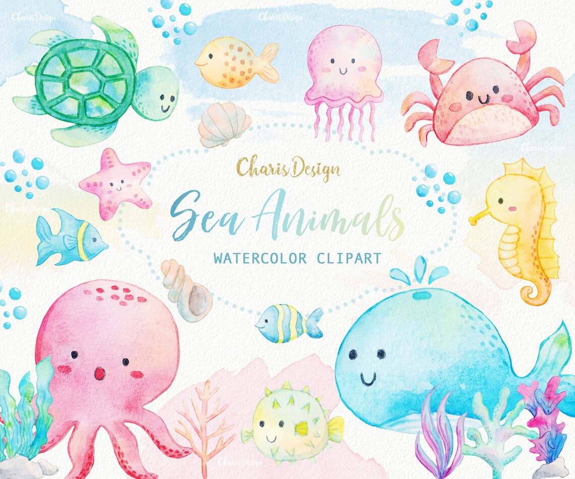 Sea Animals Clipart Ocean Seaweed Underwater, Fishes, Starfish, Sea ...