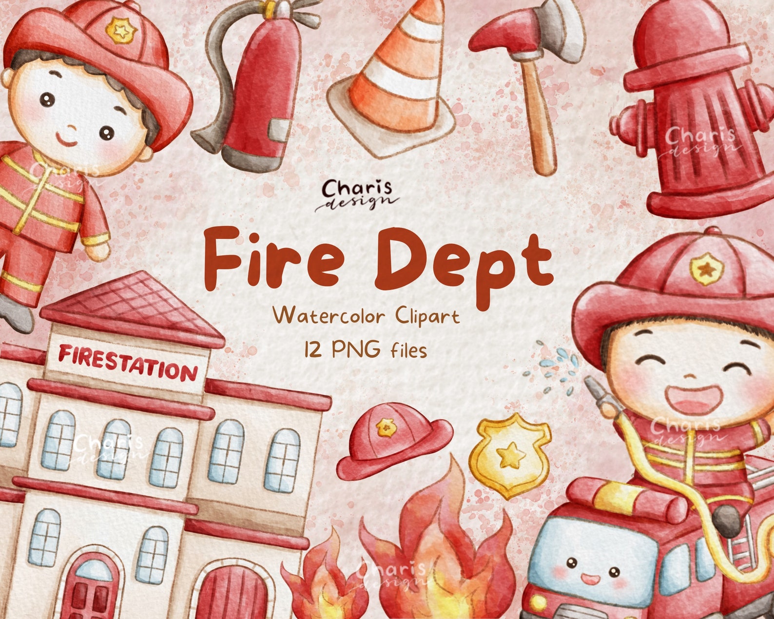 Fire Dept Clipart Fireman Firefighter Rescue Team Fire Station - Etsy