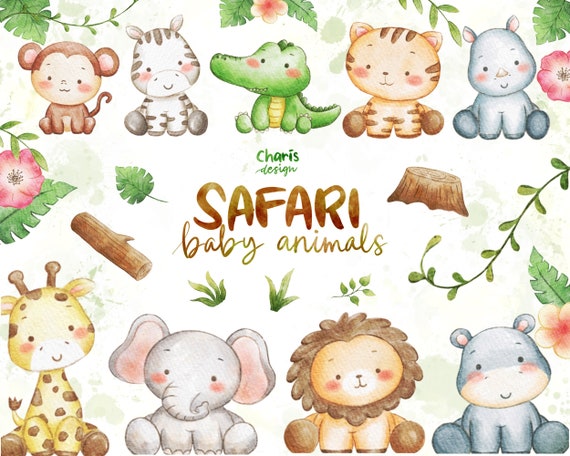 Safari Baby Jungle Animals Clipart Lion Tiger Giraffe Elephant | Etsy