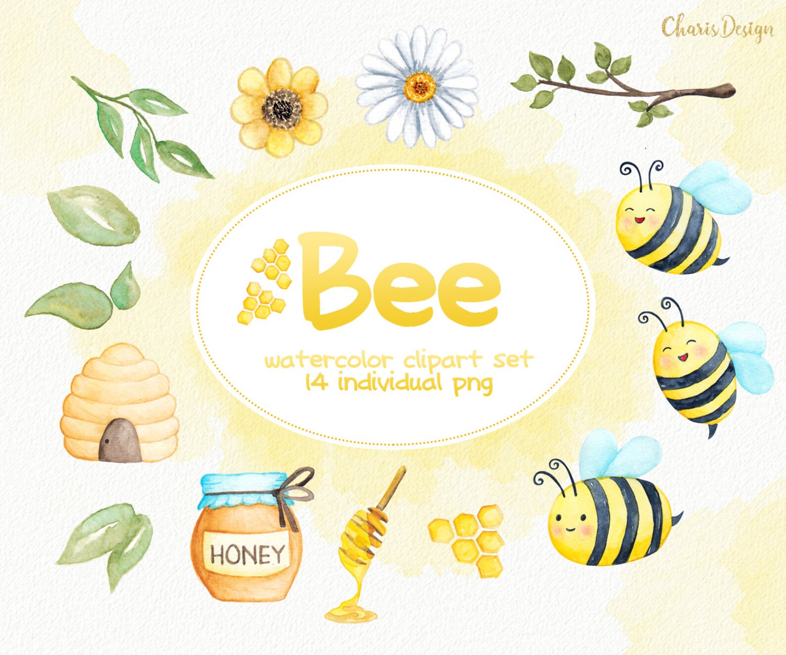 Happy Bee Clipart Baby Nursery Kids Wall Art Invitation Poster Decor ...
