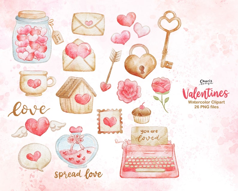 Sweet Valentine Clipart Love Romantic Gift Heart Panda Dog Rabbit Cupid ...