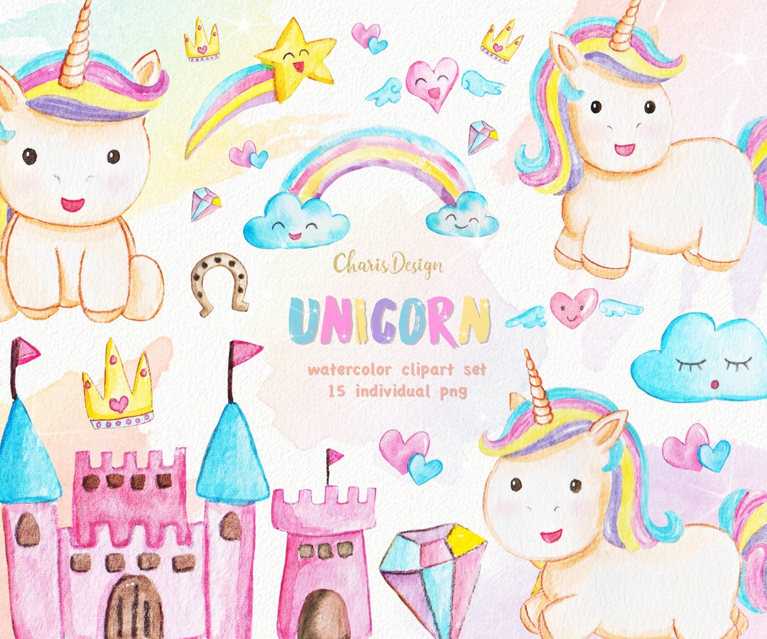 Unicorn Watercolor Clipart | Cute Magical Fantasy PNG Digital Download ...