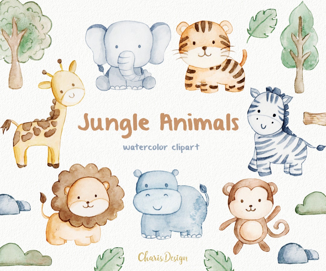 Cute Safari Clipart Lion Tiger Giraffe Elephant Zebra Monkey Forest ...