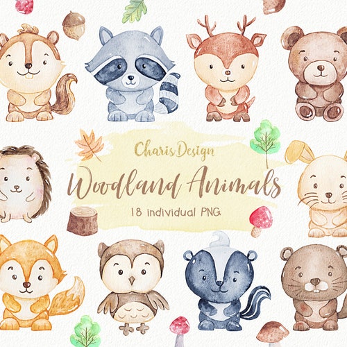 Watercolor Forest Baby Animals Clipart. Woodland Nursery Clip | Etsy