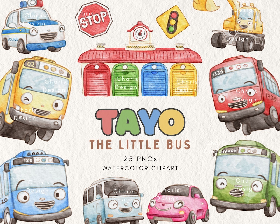 Tayo the Little Bus Watercolor Illustration Kids Birthday Clipart - Etsy