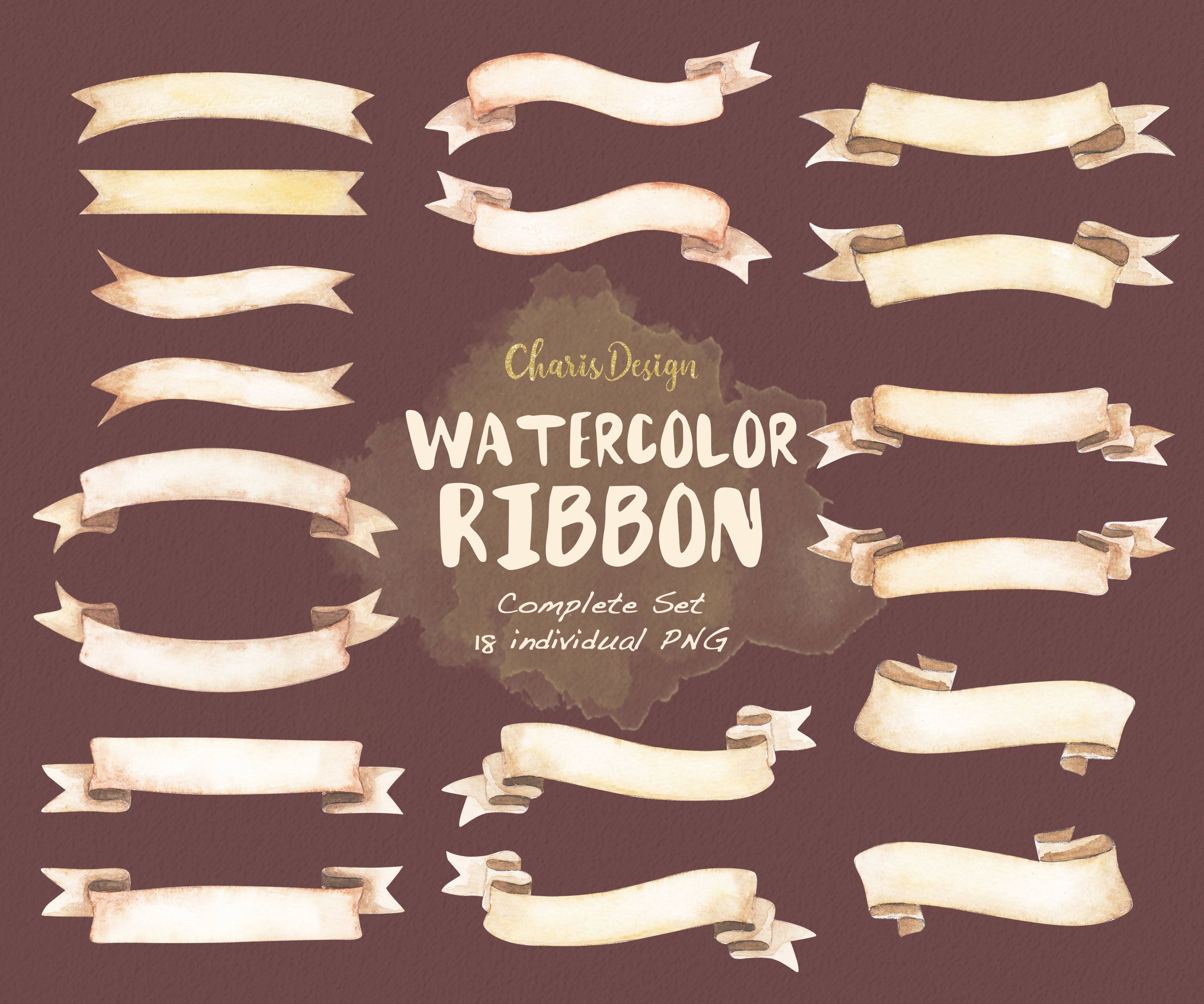 Ribbon Watercolor Clipart Banner Wedding Invitation Scrapbook Planner ...