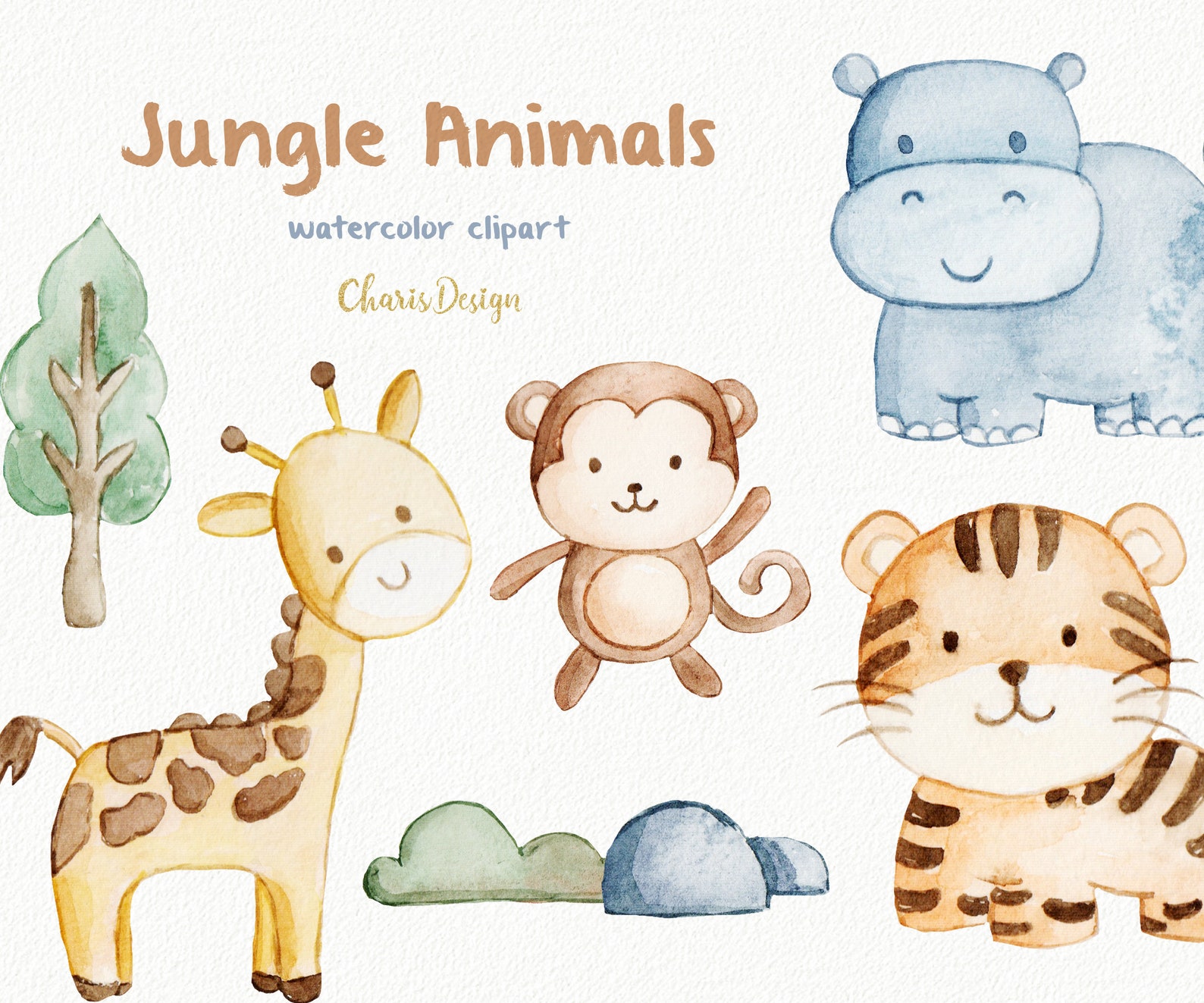 Cute Safari Clipart Lion Tiger Giraffe Elephant Zebra Monkey Forest ...
