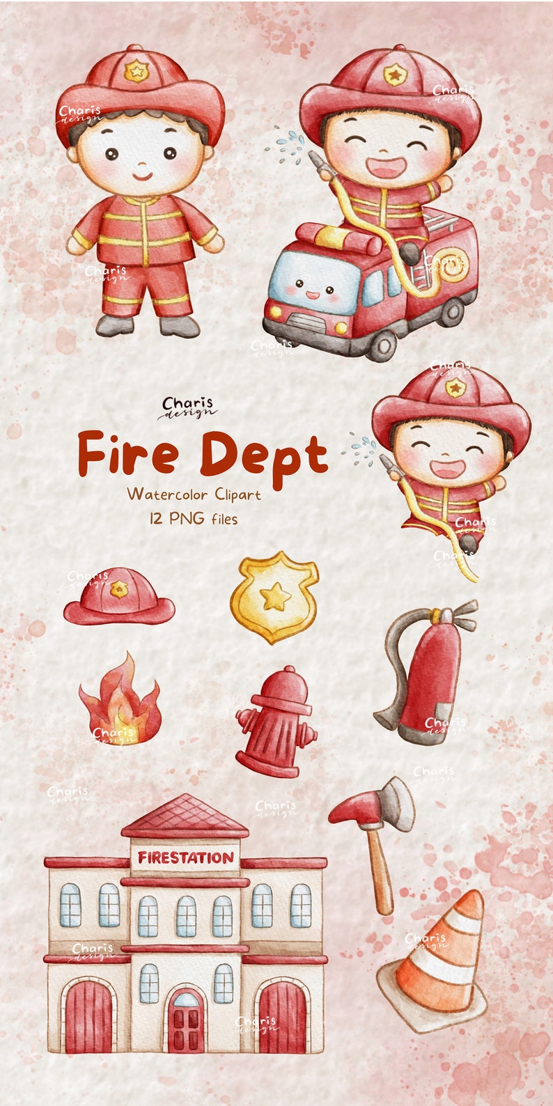 Fire Dept Clipart Fireman Firefighter Rescue Team Fire Station - Etsy