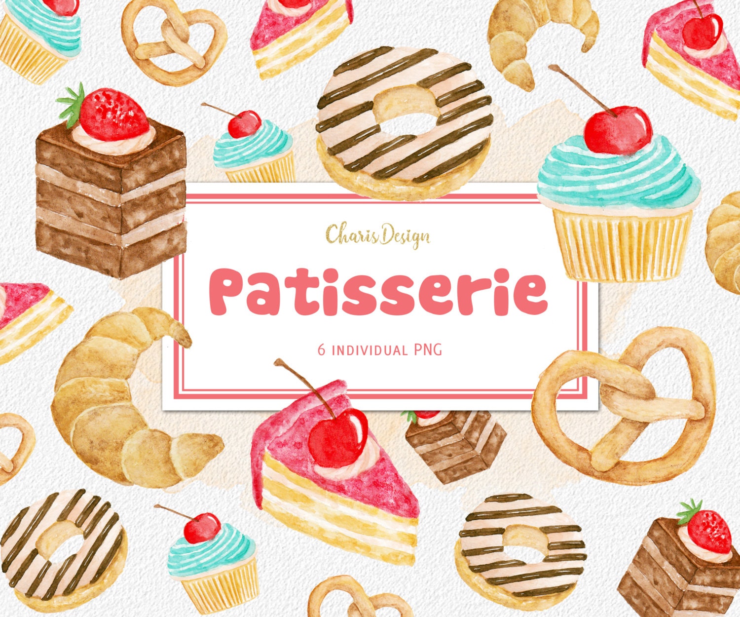 PATISSERIE pastry Watercolor clipart illustration cake donut | Etsy