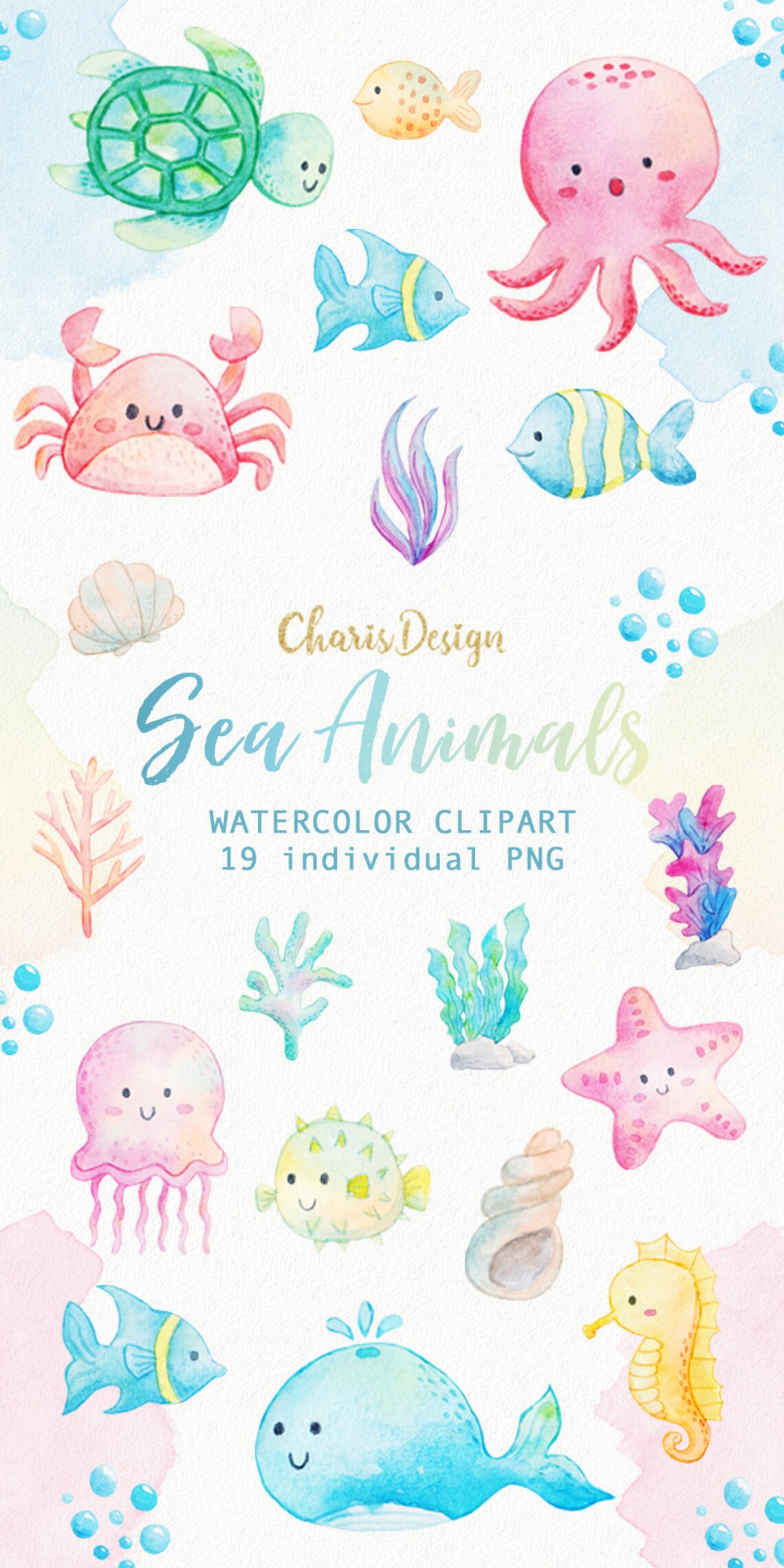 Sea Animals Clipart Ocean Seaweed Underwater, Fishes, Starfish, Sea ...