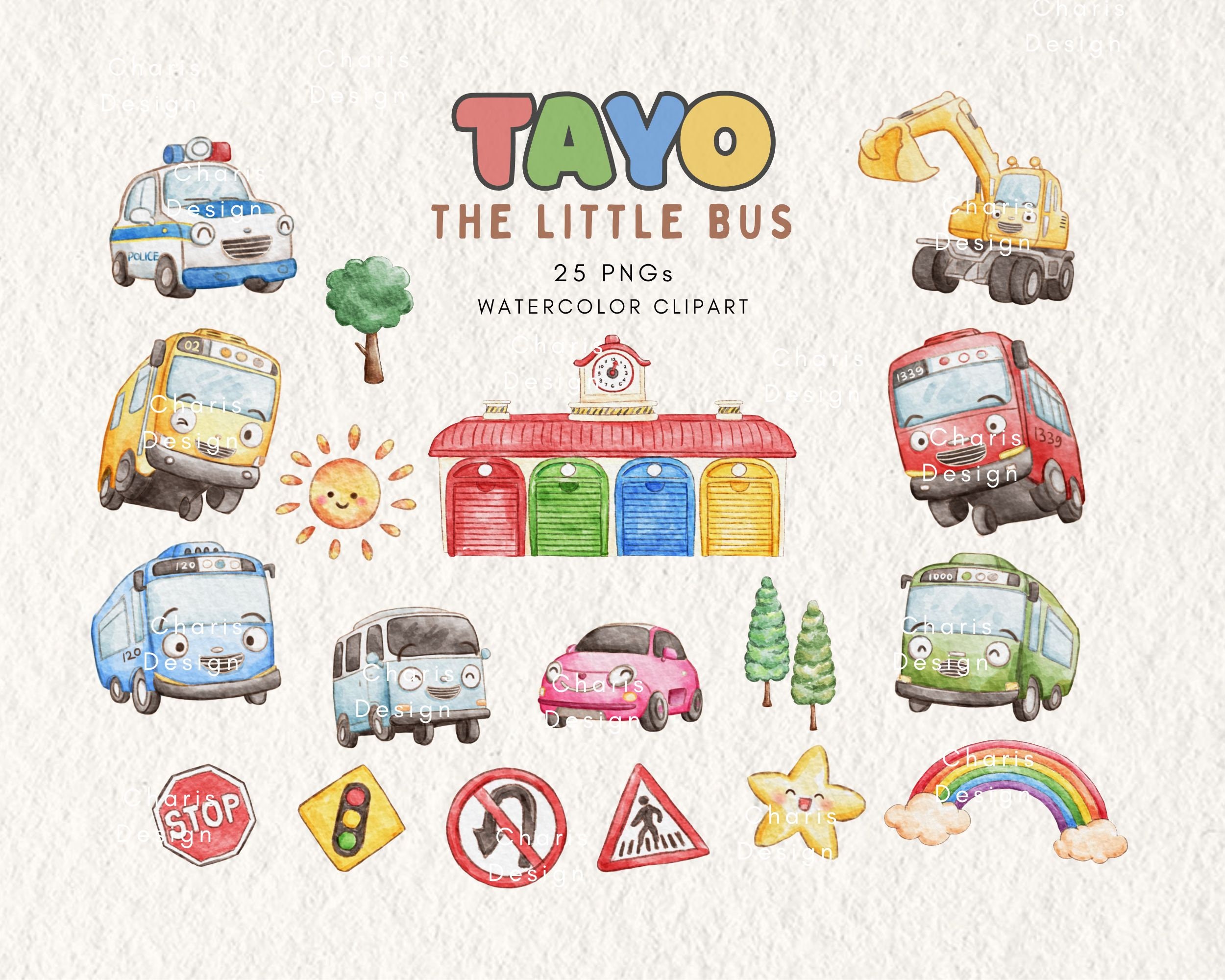 Tayo the Little Bus Watercolor Illustration Kids Birthday Clipart - Etsy