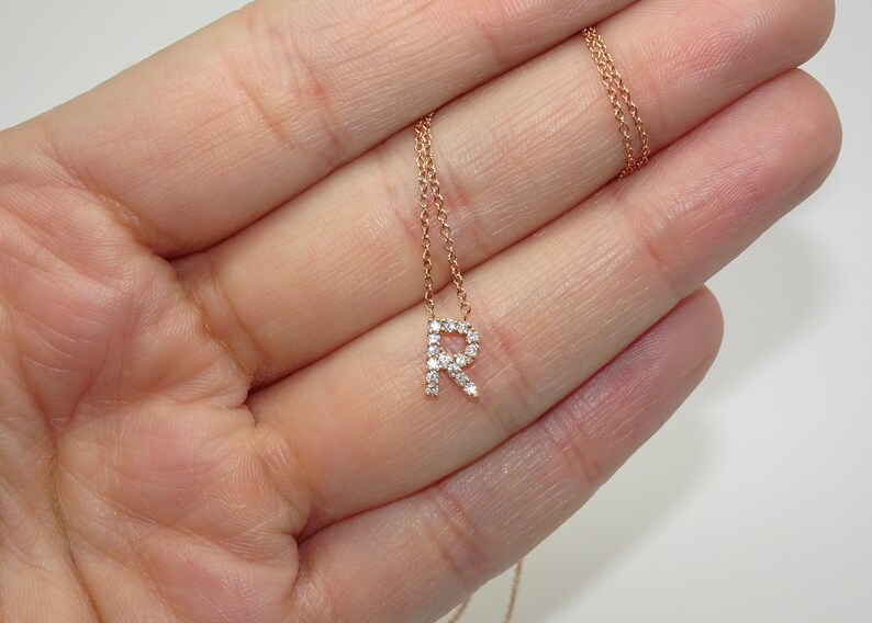 14K Rose Gold Diamond Pave Initial Letter R Pendant | Etsy