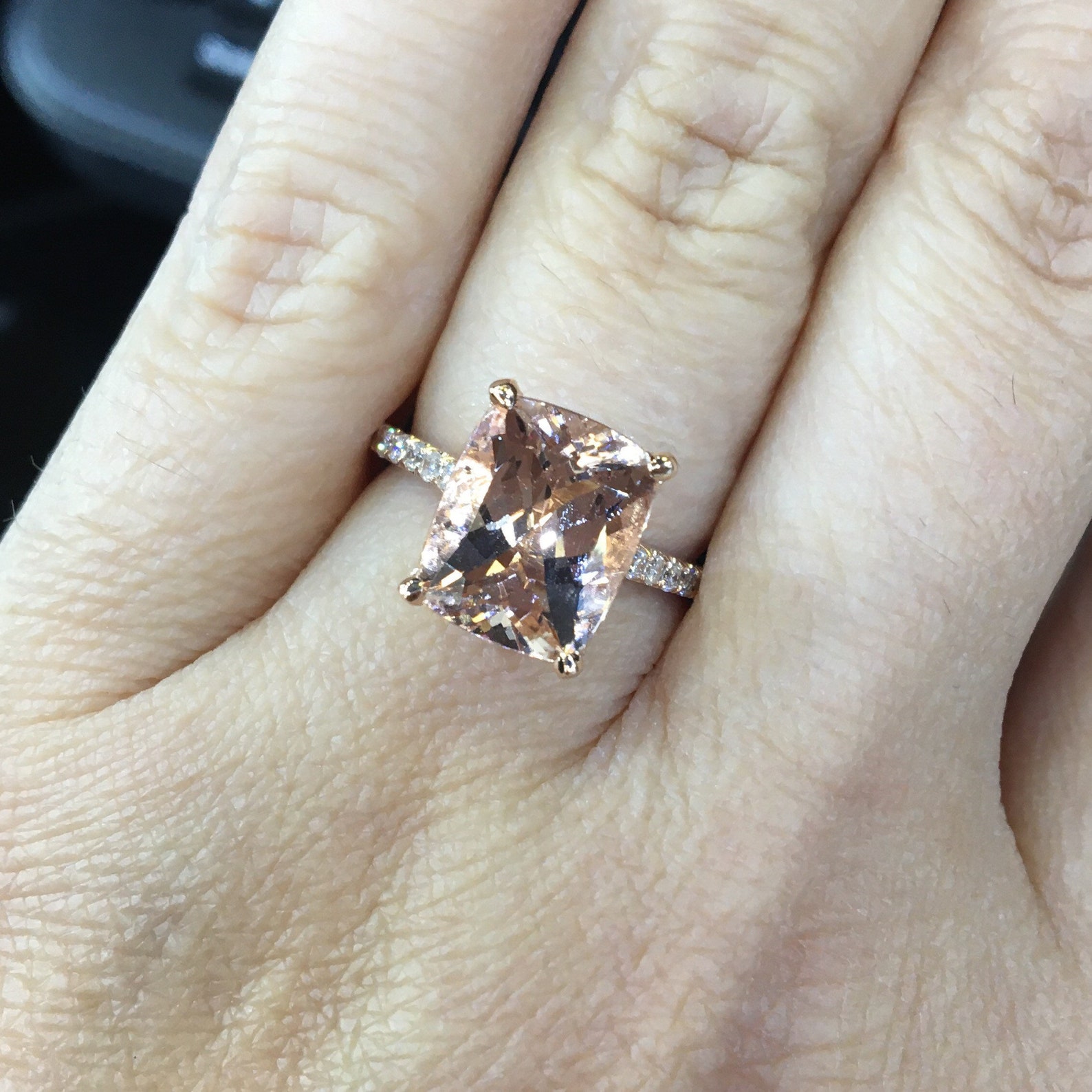 14K Rose Gold Diamonds and Radiant Shape Morganite Engagement Wedding ...