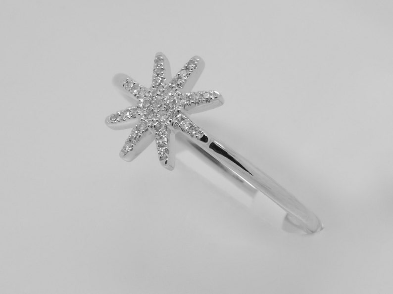 14K White Gold Diamond Sunburst Sun Starburst Star Ring #592 - Etsy